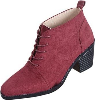 Generic Bottines pour femme &agrave; talon &eacute;pais - Style r&eacute;tro d&eacute;contract&eacute; - Confortables - Couleur unie - &Eacute;l&eacute;gantes - &Agrave; lacets - Pour lext&eacute;rieur et le bureau, borde