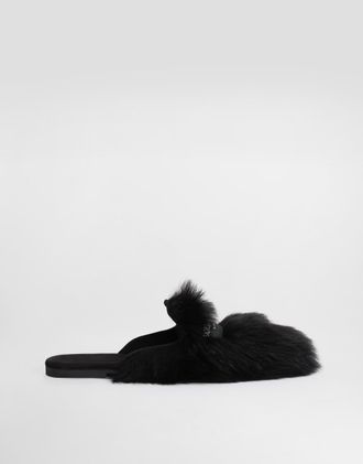 Dolce & Gabbana Shearling And Suede Slippers - Frau Pantoletten Und Mules Schwarz 38.5