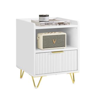 SoBuy Nachttisch, Nachtschrank mit Schublade und Ablagefach, Moderner Beistelltisch für Schlafzimmer und Wohnzimmer, Weiß B40 x T40 x H51 cm FBT169-W