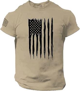 Generic T-shirt d&eacute;t&eacute; pour homme - Logo du drapeau am&eacute;ricain - T-shirt d&eacute;contract&eacute; &agrave; manches courtes - T-shirt classique d&eacute;contract&eacute; pour homme, Kaki-2., 4XL