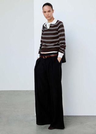 Mango Pull-over rayures col polo chocolat - Femme - XS - MANGO