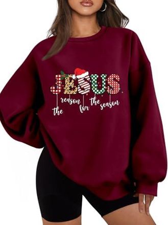 Generic Jesus Sweatshirts pour femme - Sweat-shirt de No&euml;l pour la saison - Joli pull graphique d&eacute;contract&eacute; &agrave; col rond &agrave; manches longues - Hauts dhiver, borde