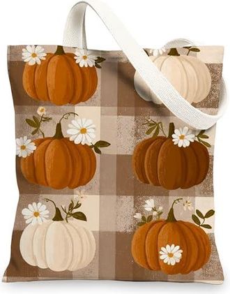 Generic Sacs fourre-tout en toile citrouille, motif plante dautomne, sacs de courses réutilisables, rustiques, légers et lavables, sacs en toile pour salle de