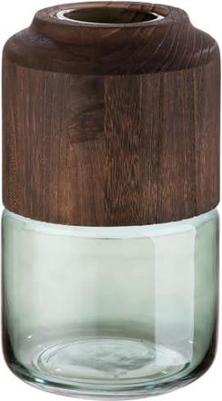 Gilde Deko Vase Glasvase - aus Glas und Holz - Deko Herbst Wohnzimmer Geschenk für Frauen - Farben: braun grün - Höhe 28 cm