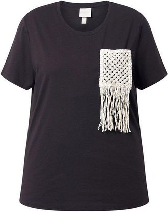 Ulla Popken T-Shirt T-Shirt H&auml;kel-Brusttasche Rundhals Halbarm