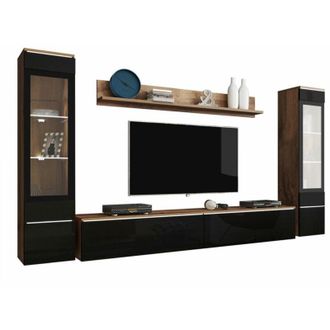 Mirjan24 Mobilier1 - Ensemble de salon Sarasota 126, Chêne wotan + Noir brillant