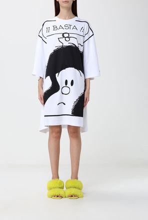 Moschino Mini-T-Shirt-Kleid aus Baumwolle mit Slogan-Print und Kontrastlogo
