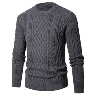 Generic VYLYNL Pull en tricot torsad&eacute; pour homme - Col rond - Manches longues - Pull &eacute;pais et chaud en coton - Pull de p&ecirc;cheur &eacute;pais - Couleur unie - Tricot t