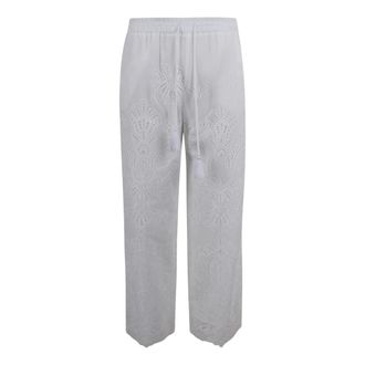 Ermanno Scervino Femme, Pantalons, Blanc, Taille: 36 FR Pantalon en mousseline de coton avec broderie Sangallo