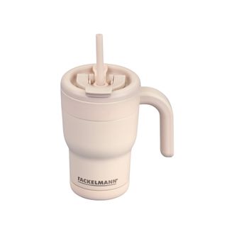 Fackelmann x Pamela Reif Isoliertrinkbecher - 420 ml, Aus Edelstahl in Pastell Beige mit Keramikbeschichtung, Doppelwandig isoliert, PFAS-freie Beschichtung, Rei