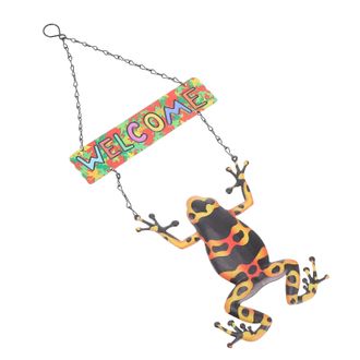 Angoily ELAYARD Eisernes Frosch willkommensschild Türdeko zum Aufhängen Buntes Garten Wandornament mit Kette Dekoratives Front Door Welcome Board für Innen un