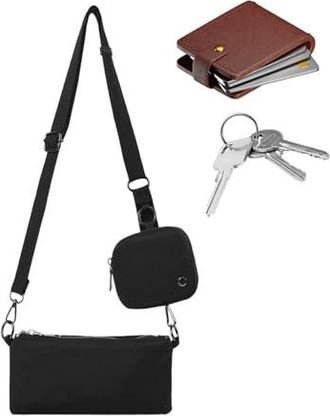 Generic Bkljkf Petit sac &agrave; bandouli&egrave;re, porte-monnaie et porte-monnaie pour femme | Double sac &agrave; bandouli&egrave;re simple en toile | Sac &agrave; bandouli&egrave;re r&eacute;glable pour