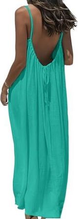 Generic Robe caraco longue sans manches pour femme - Dos nu - Robe d&eacute;t&eacute; fluide - Pour le salon, la maison, les vacances, la plage - Avec noeud dans le dos, Ve