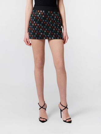 Philipp Plein Mini-jupe crayon en laine avec logo Hexagon en strass