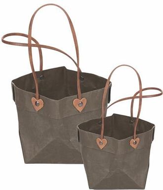 Villa D'Este Home Tivoli Set 2 grüne Mehrzweckbeutel aus Kunstleder und Papier