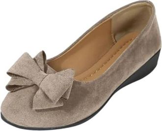 Generic Chaussures orthop&eacute;diques compens&eacute;es en faux daim pour femme avec noeud, soutien de la vo&ucirc;te plantaire confortable, chaussures compens&eacute;es basses &agrave; enfi