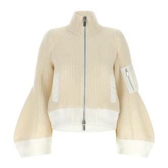 sacai Blouson en laine tricot&eacute;e - Femme - Vestes - Beige - Taille: 40 FR