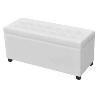Les Tendances Banquette coffre capitonn&eacute;e similicuir blanc Mouby 87 cm