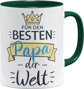 OM3 Papa Tasse mit Spruch - Geschenkidee f&uuml;r den besten Papa der Welt - Vatertag - Keramik Becher - 11oz 325ml - Beidseitig Bedruckt - Gr&uuml;n