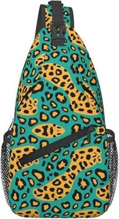 Generic R&eacute;glable Sacoche Port&eacute; &eacute;paule Art du gu&eacute;pard vert et du l&eacute;opard Sac &agrave; Bandouli&egrave;re Polyester Sac DEpaule pour Homme Cyclisme &eacute;cole