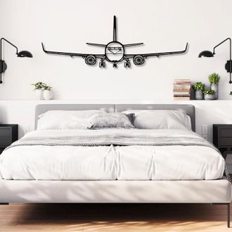 Generic Moderne minimalistische Kunst-Wanddekoration aus Metall, Flugzeug-Silhouette, Luftfahrtliebhaber (Schwarz, 120 x 43 cm, 47 x 16 Zoll)