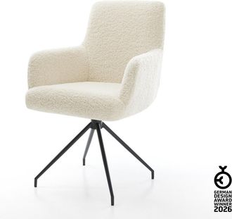 DELIFE Esszimmerstuhl Heira-Flex mit Armlehnen Teddystoff Beige Kreuzgestell konisch Schwarz Taschenfederkern, Esszimmerst&uuml;hle