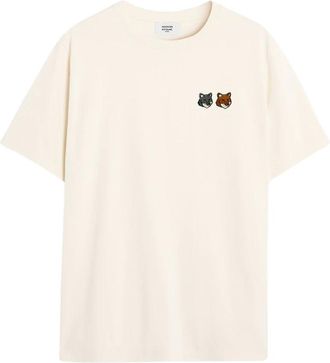 Maison Kitsun&eacute; Homme, Tops, Beige, Taille: L Double Bold Fox Head Comfort Tee-Shirt