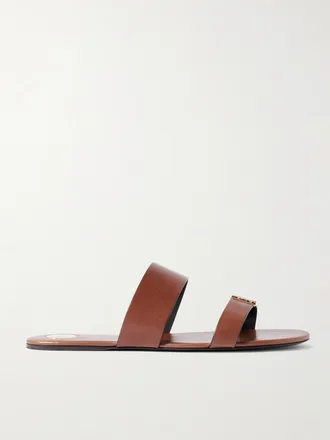 Saint Laurent Babylone Embellished Leather Slides - Brown