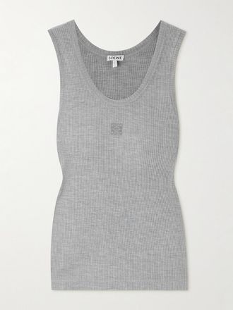 Loewe Débardeur En Jersey De Soie Côtelé À Broderie Anagram - Gris