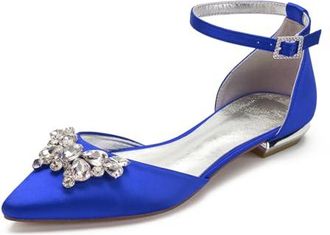 Generic Chaussures Plates De Mariée À Bout Pointu pour Femmes Mariage Plates Robe Talons Bas Bride Cheville Plates 2Cm,Bleu,39 EU