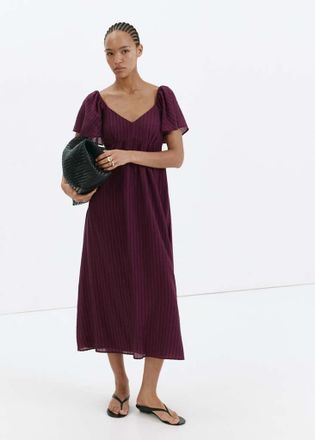 Mango Robe texture avec d&eacute;tail fronc&eacute; grenat - Femme - XXS - MANGO