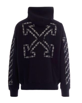 Off-white Mens Hoodie Chain Araldic Arrow Black Cotton Sweatshirts Sweater