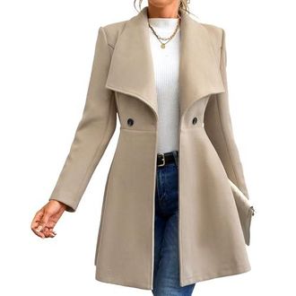 Generic Manteau &agrave; double boutonnage pour femme - Robe dhiver &eacute;l&eacute;gante - Style caban long, kaki, XL