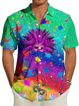 Generic Chemise hawa&iuml;enne boutonn&eacute;e &agrave; manches courtes pour homme, bleu lac, XXL