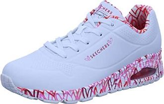 Skechers Womens Uno Love Sneaker, White Durabuck Red Pink Mesh Trim, 39 EU
