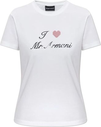 Emporio Armani I Love Mr Armani ASV Print Stretch Jersey T-shirt - - Tops - Damen - Wei&szlig; - L