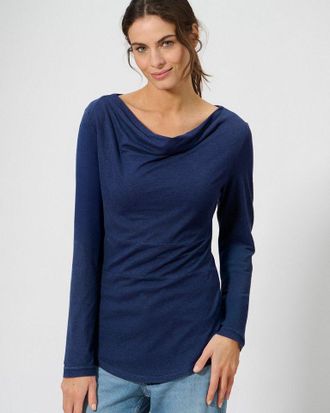 Hempage Langarmshirt Langarmshirt mit Wasserfallkragen Hanf/Biobaumwolle Casual Fit