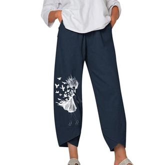 Generic Pantalon en coton et lin pour femme - Jambe large - Pantalon de plage d&eacute;t&eacute; pour femme - Confortable - Pantalon de yoga Palazzo XIYU26029, noir fonc&eacute;, 