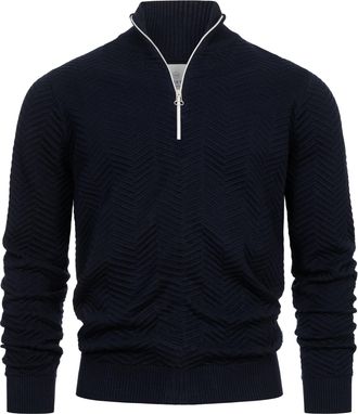 Kronstadt Herren KSCarlo Half-Zip Feinstrickpullover mit Stehkragen und Reißverschluss | Strickpullover aus Baumwolle Sky Captain, L