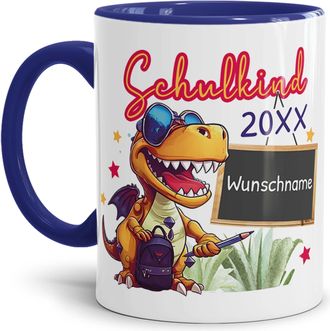 Tassendruck Personalisierbare Tasse zur Einschulung - Schulkind mit Name und Jahr personalisiert - Dino Tasse, personalisierte Geschenke zur Einschulung | 300ml, 