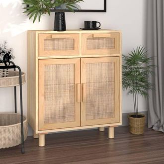 vidaXL Buffet Marron 60x30x75 cm Bois de pin massif et rotin naturel Vidaxl