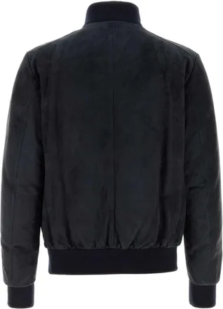 Moorer Mens Navy Blue Suede Adelsio Down Jacket Blu Giubbini