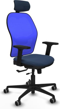 Piqueras y Crespo Ergonomischer Stuhl mit 2D-Armlehnen, h&ouml;henverstellbarer Lendenwirbelst&uuml;tze und h&ouml;henverstellbarem Kopfteil, Blau / Marineblau