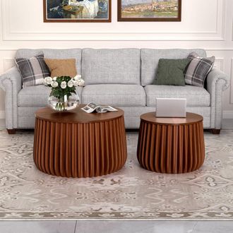 Generic Rundes Beistelltisch-Set (2-teilig), runde Holz-Stapeltische mit Holzmaserung, Beistelltisch-Sets im Landhausstil f&uuml;r kleine Wohnzimmer,K