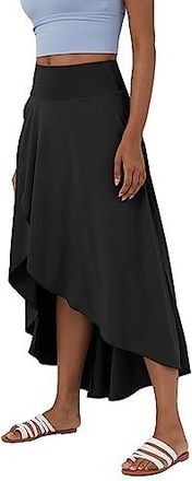 Generic Jupe à fleurs pour femme, couleur unie, taille haute et basse, volants deux en 1, séchage rapide, décontracté, drapé irrégulier, jupe mi-longue, taill