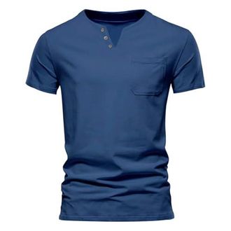 Generic T-shirt d&eacute;contract&eacute; pour homme avec col en V et poche, coupe ajust&eacute;e, manches courtes, pour le quotidien, les activit&eacute;s de plein air, printemps et &eacute;t&eacute;