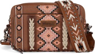 Montana West Wrangler Crossbody-Tasche f&uuml;r Damen, Boho-Aztekenmuster, klein, mehrere Taschen, Crossover-Geldb&ouml;rse, Angel Diamond Brown mit verstellbarem Riemen, Sm