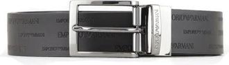 Emporio Armani G&uuml;rtel - Reversible Leather Belt With All-Over Logo Letteri - Gr. ONE SIZE - in Grau - f&uuml;r Damen