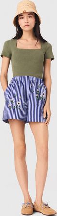 Maje Short Ray&eacute; En Coton Brod&eacute; - Bicolore - Maje