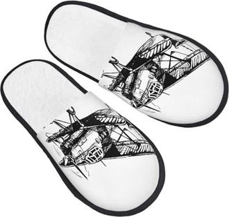 Generic Pantoufle Maison Motif DAvion Noir Chaudes Pantoufles Confortable Chaussons Maison Doux Hiver Chaussures Chaudes Pour Chambre Camping Voyages M